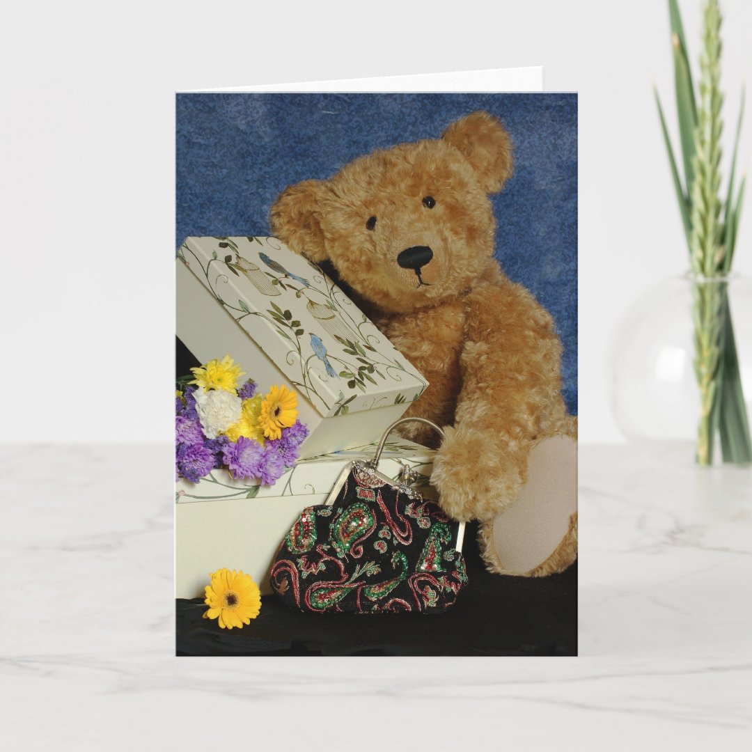 Blank Teddy Bear Note Card with real teddy bear | Zazzle
