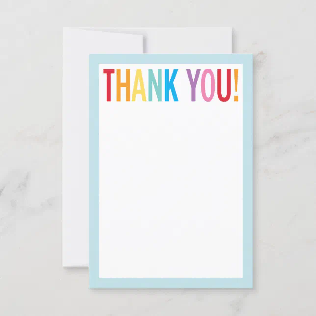 BLANK THANK YOU colorful rainbow letters blue | Zazzle