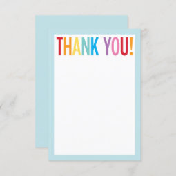 BLANK THANK YOU colorful rainbow letters blue | Zazzle
