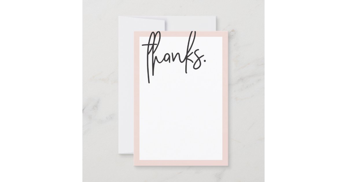 BLANK THANK YOU modern lettered black blush pink | Zazzle