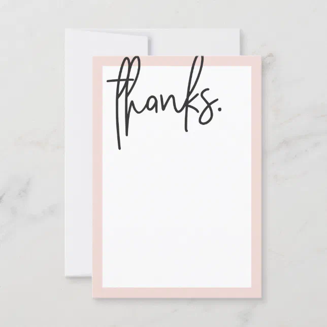 BLANK THANK YOU modern lettered black blush pink | Zazzle