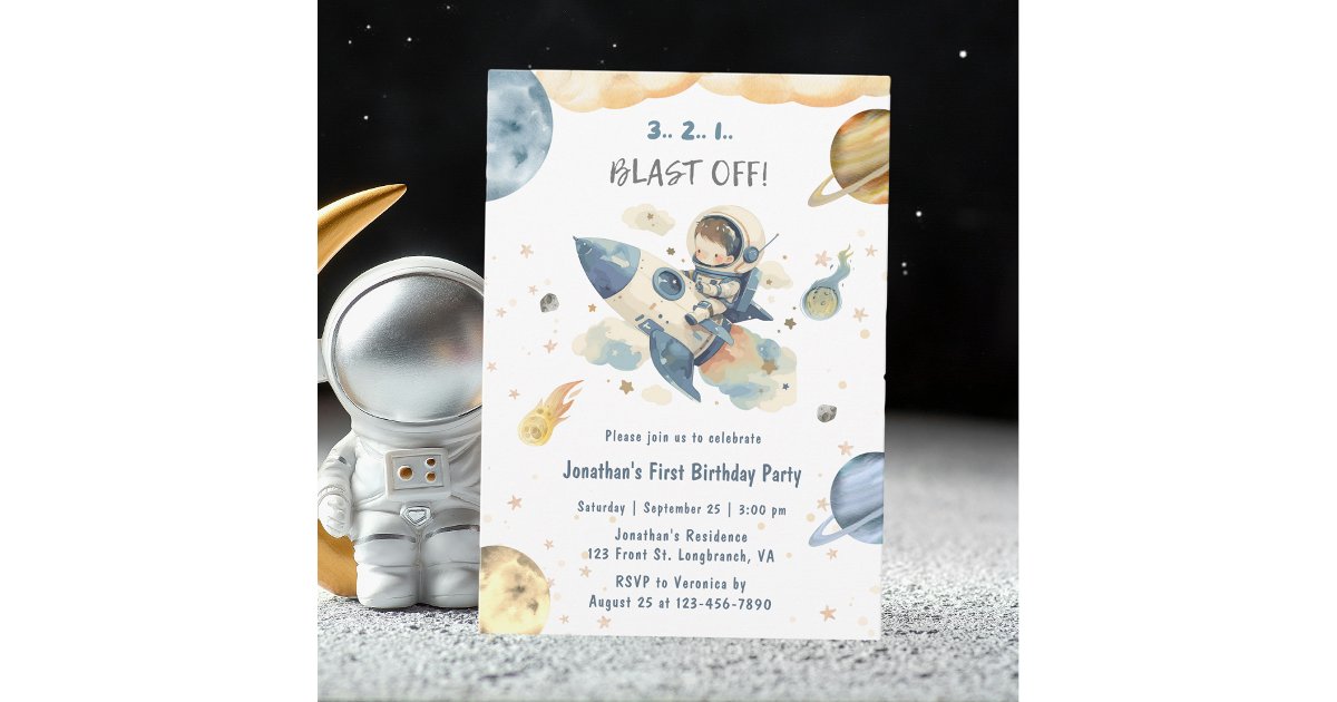 Blast Off 1st Birthday Invitation Rocket Ship | Zazzle