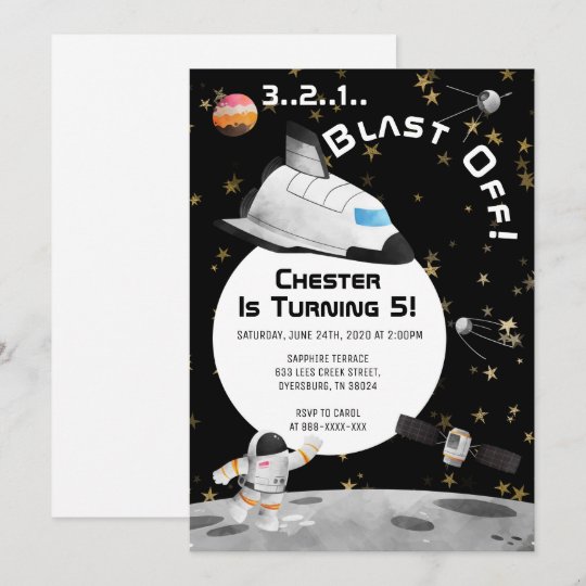 Blast Off Astronaut Birthday Space Birthday Invitation | Zazzle.com