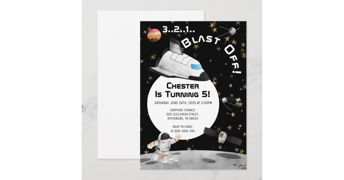 Blast Off Astronaut Birthday Space Birthday Invitation | Zazzle