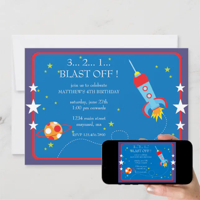 Blast Off Birthday Invitation | Zazzle
