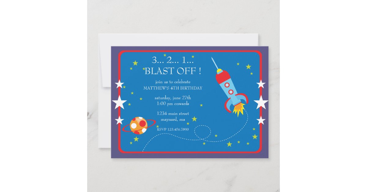 Blast Off Birthday Invitation | Zazzle