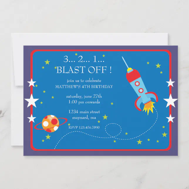 Blast Off Birthday Invitation | Zazzle