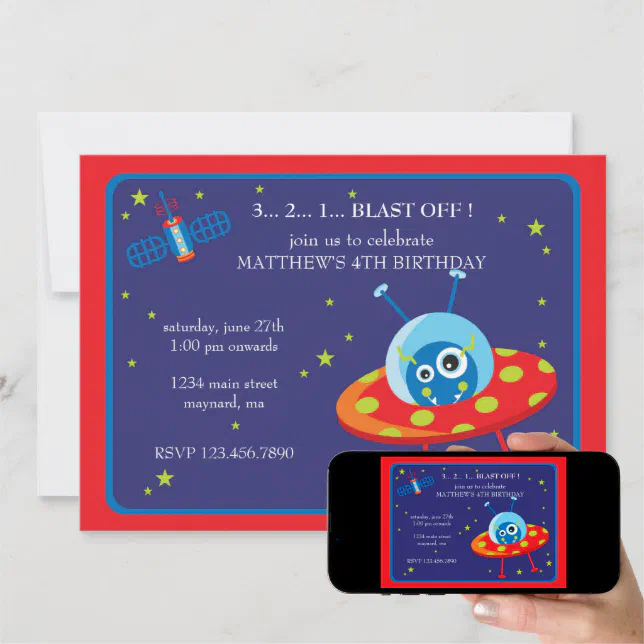 Blast Off Birthday Invitation | Zazzle