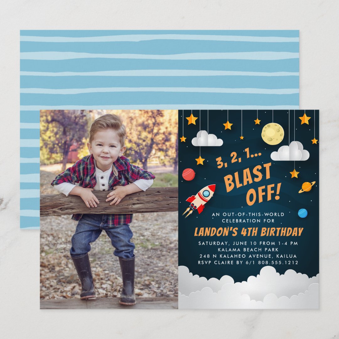 Blast Off | Birthday Party Photo Invitation | Zazzle