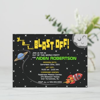 Blast Off Into Space Birthday Invitation | Zazzle