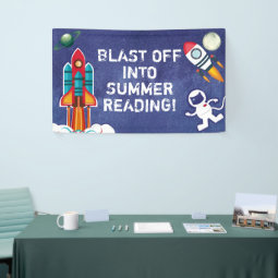 Blast Off Into Summer Reading Custom Library Banner | Zazzle