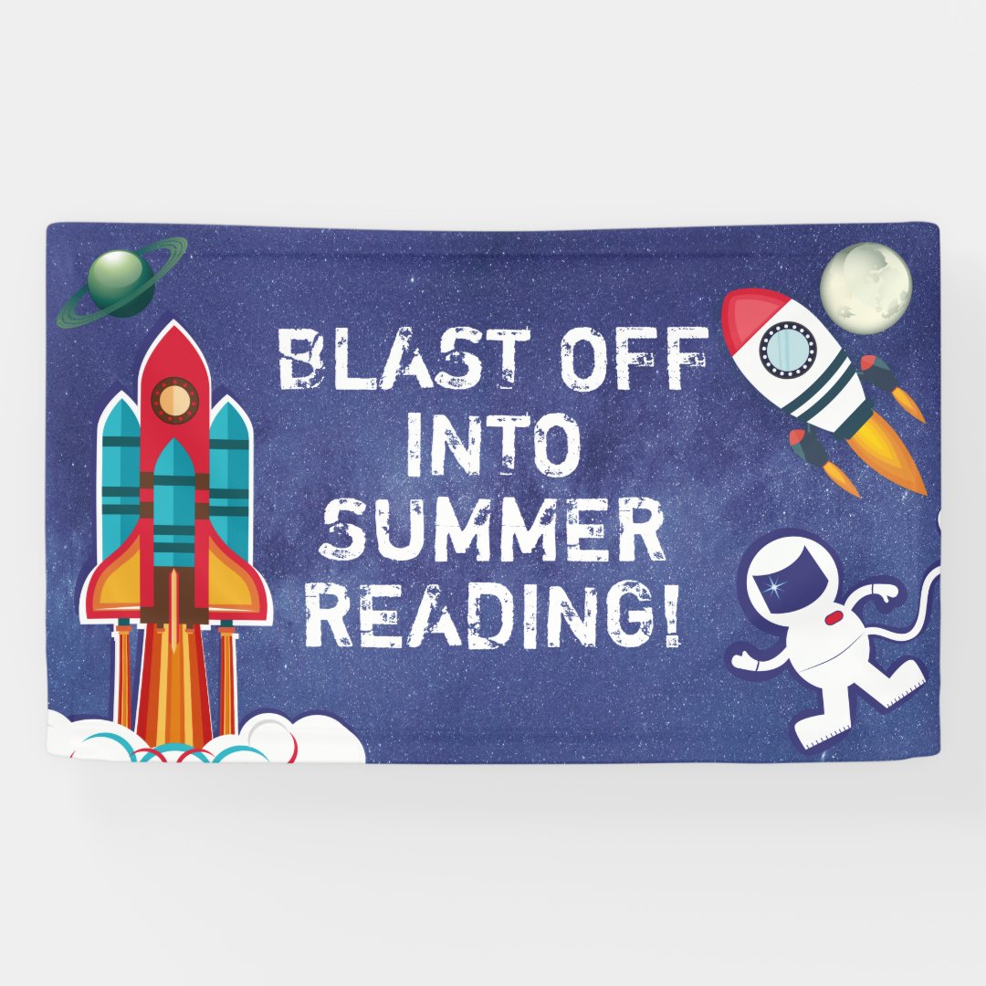 Blast Off Into Summer Reading Custom Library Banner | Zazzle