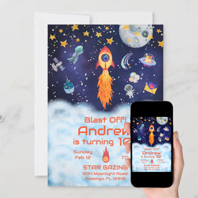 Blast Off Invitation, Space Birthday Invitation | Zazzle