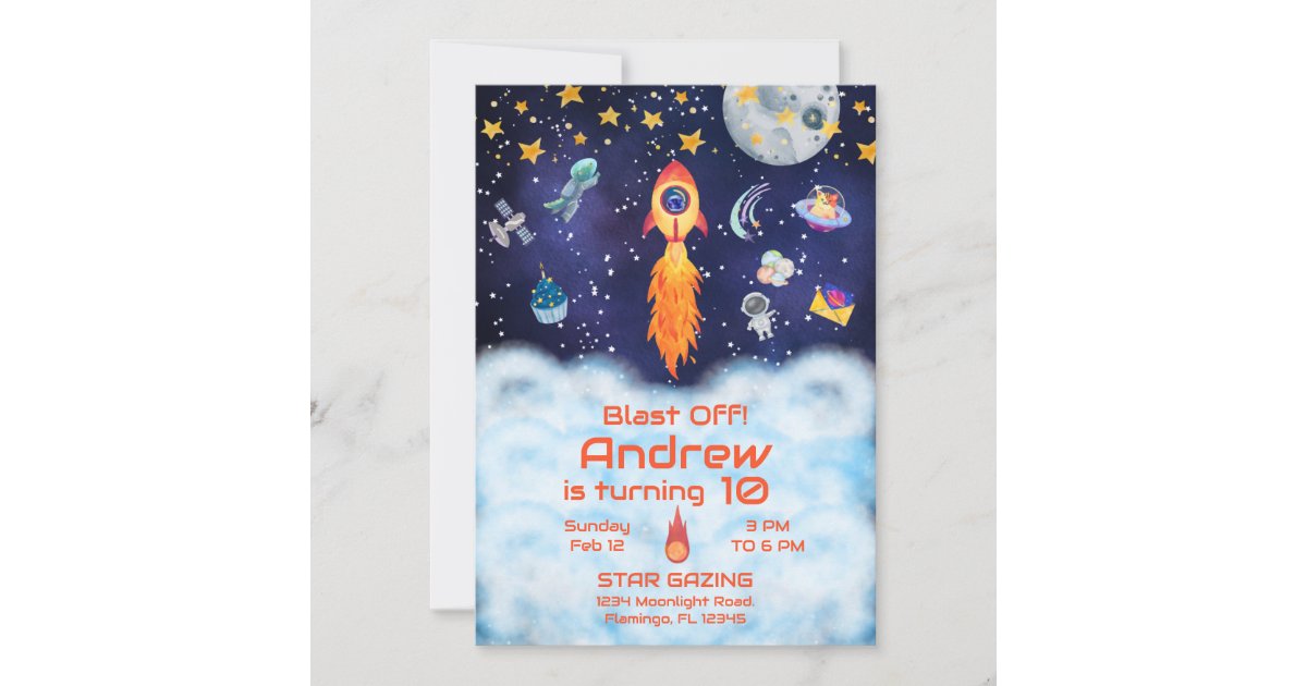 Blast Off Invitation, Space Birthday Invitation | Zazzle
