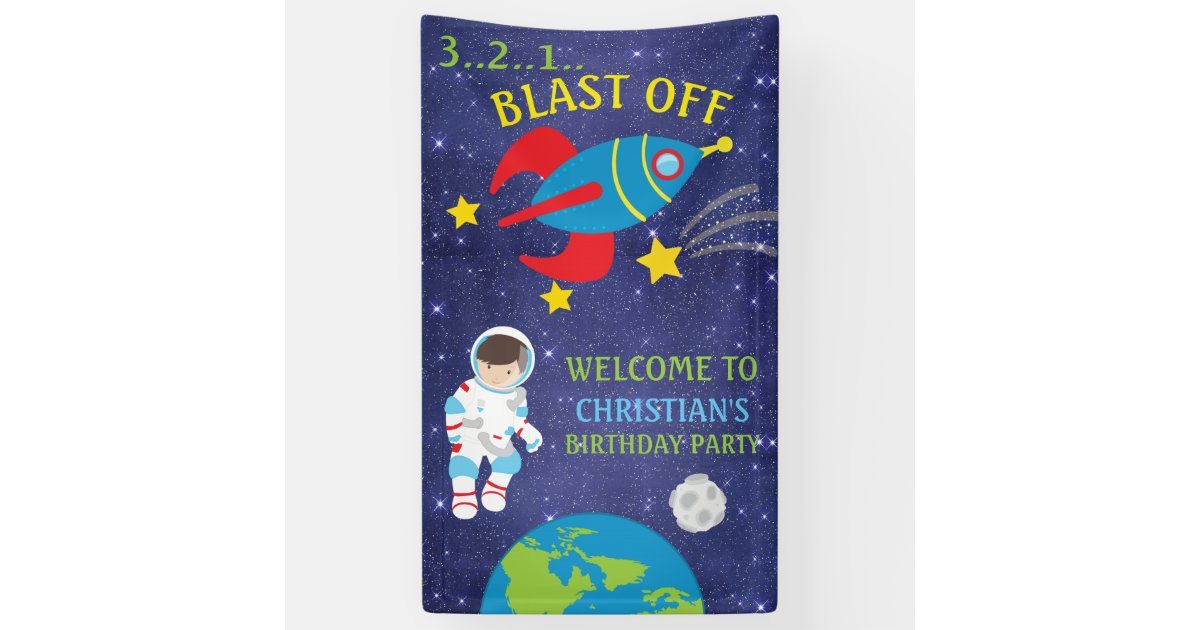 Blast Off Outer Space Birthday Banner | Zazzle