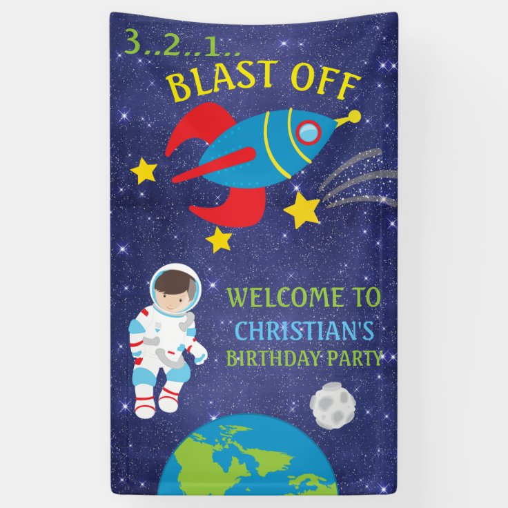 Blast Off Outer Space Birthday Banner | Zazzle
