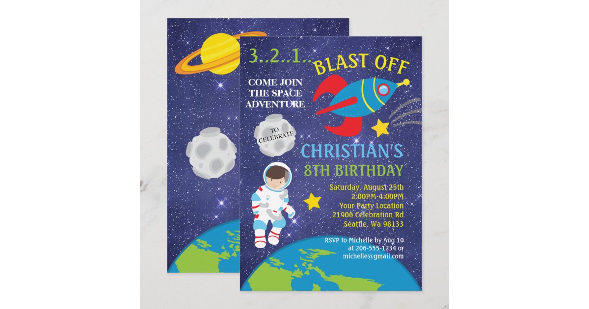 Blast Off Outer Space Birthday Invitation | Zazzle