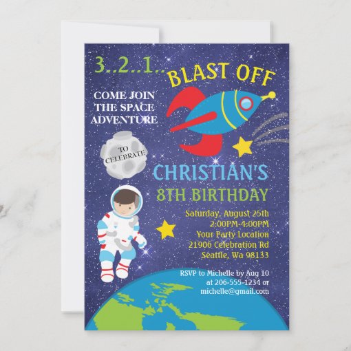 Blast Off Outer Space Birthday Invitation | Zazzle