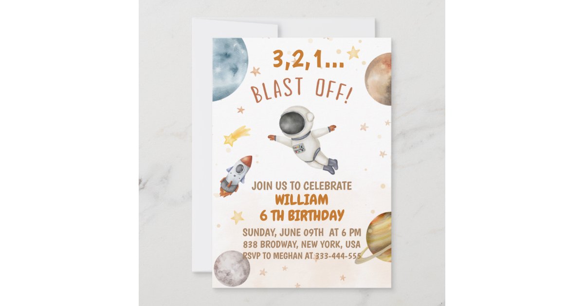 Blast Off Outer Space Birthday Party Invitation | Zazzle