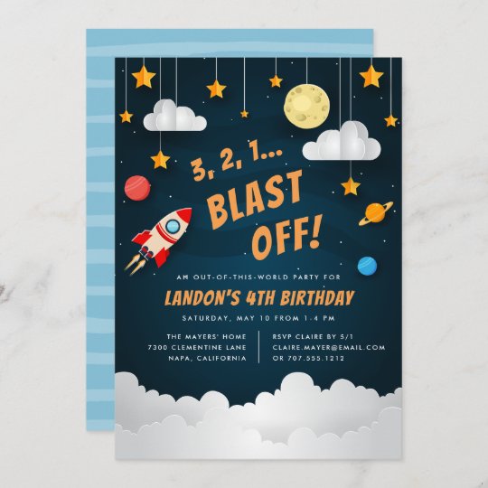 Blast Off | Outer Space Birthday Party Invitation | Zazzle.com