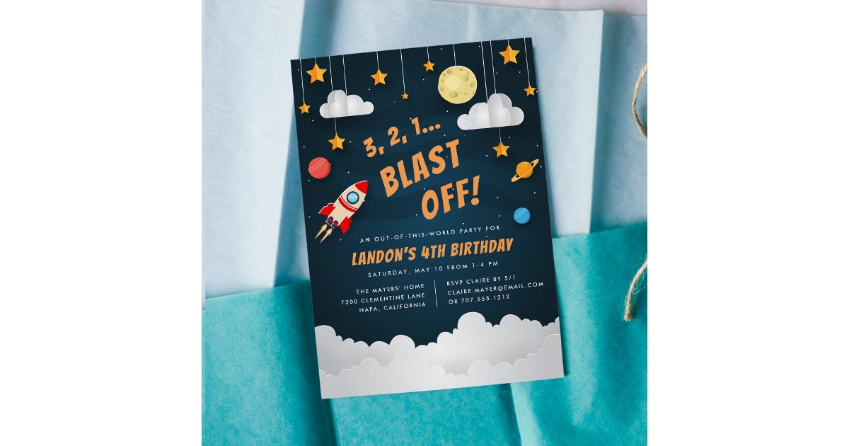 Blast Off | Outer Space Birthday Party Invitation | Zazzle