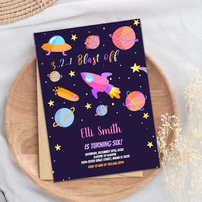 Blast Off Party Theme for Kids Invitation | Zazzle