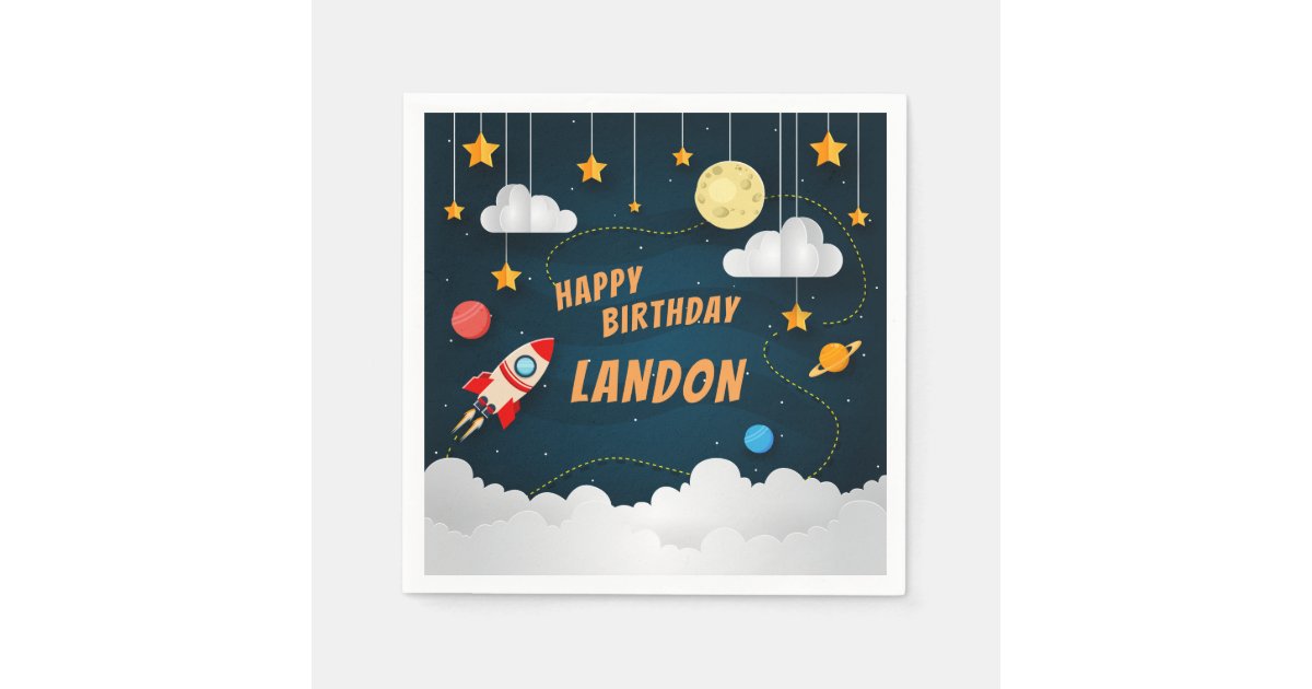 Blast Off Personalized Space Theme Birthday Party Napkins | Zazzle