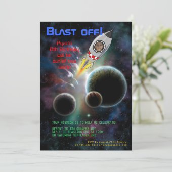 Blast Off! Rocket Birthday Invitation | Zazzle