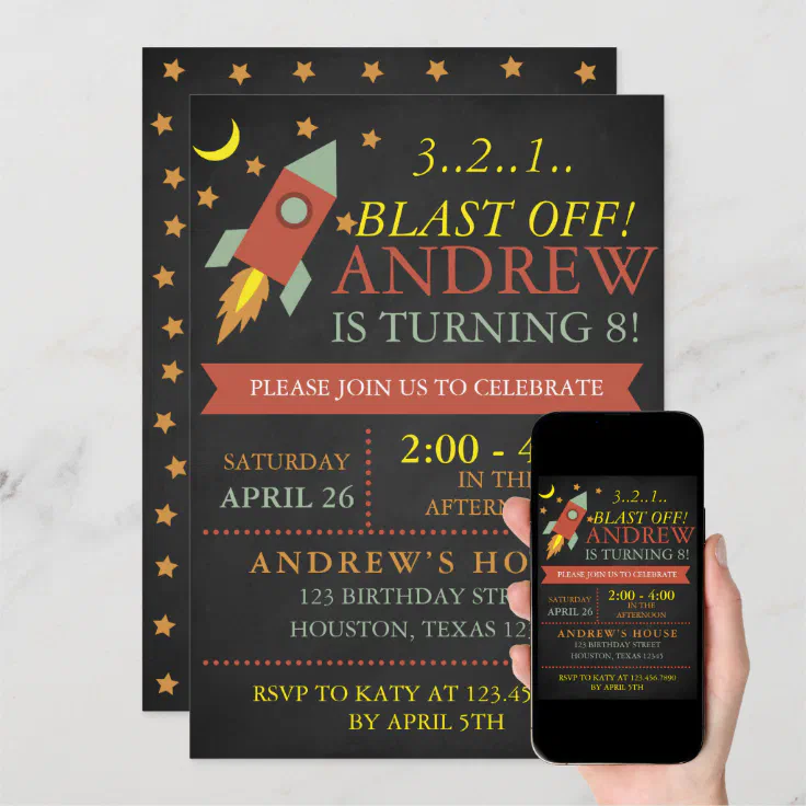 Blast off Rocket Birthday Party Invitation | Zazzle