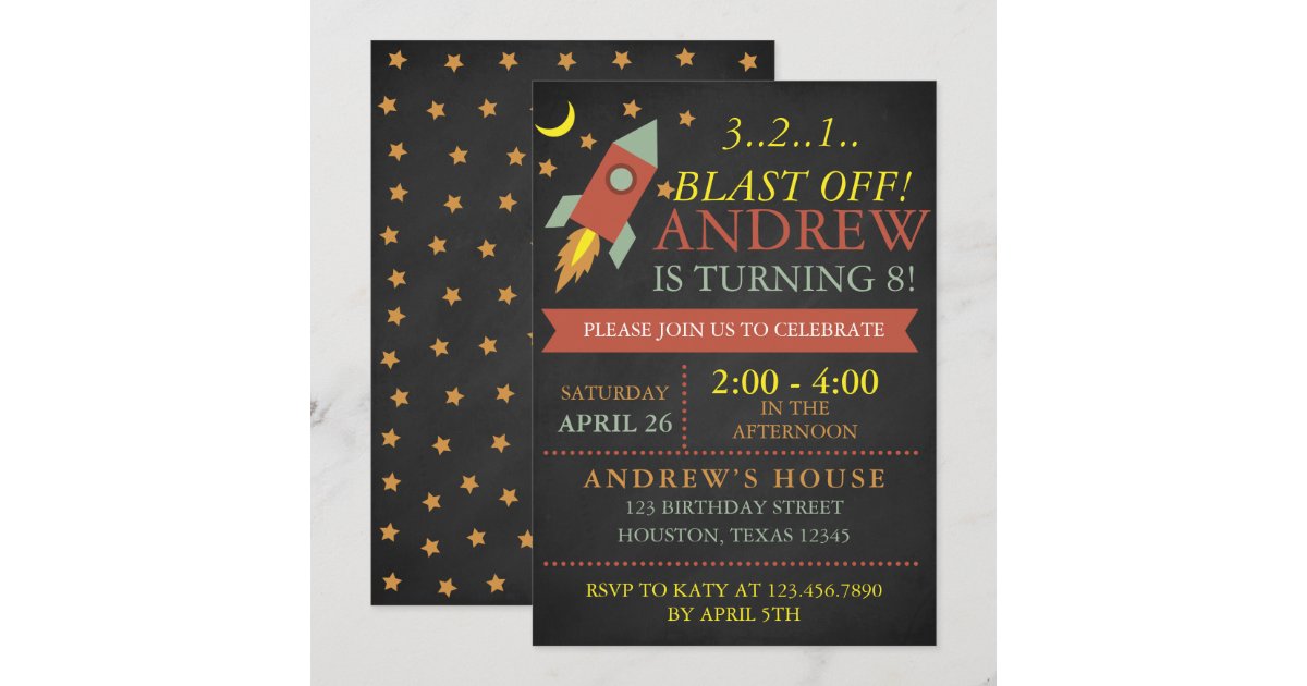 Blast off Rocket Birthday Party Invitation | Zazzle