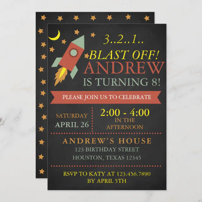 Blast off Rocket Birthday Party Invitation | Zazzle