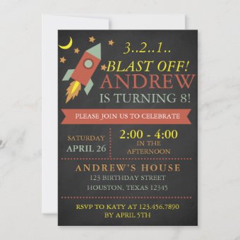 Blast off Rocket Birthday Party Invitation | Zazzle