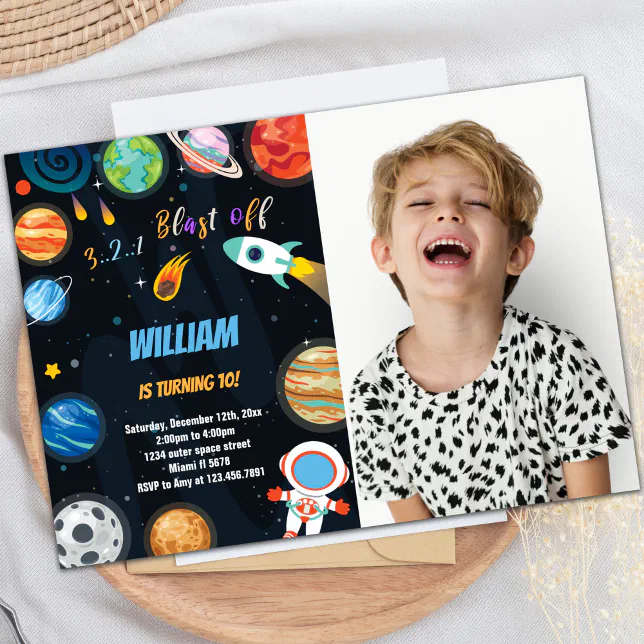 Blast Off Rocket Outer Space Birthday Invitation | Zazzle