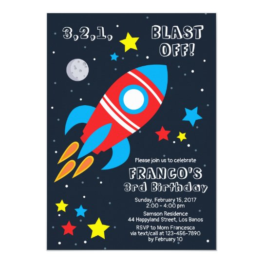 Blast Off Rocket Ship Birthday Invitation | Zazzle.com