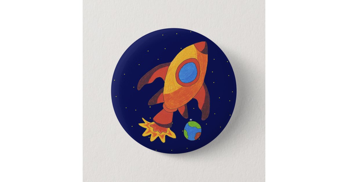 Blast Off Rocket Ship Button | Zazzle