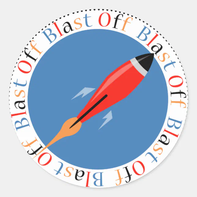 Blast Off Rocket Ship Classic Round Sticker | Zazzle