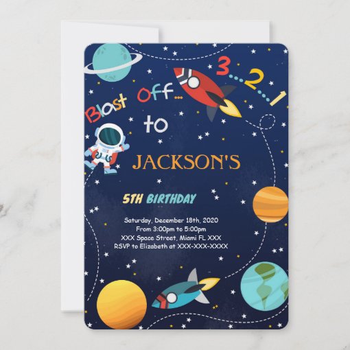 Blast Off Space Birthday Invitation | Zazzle
