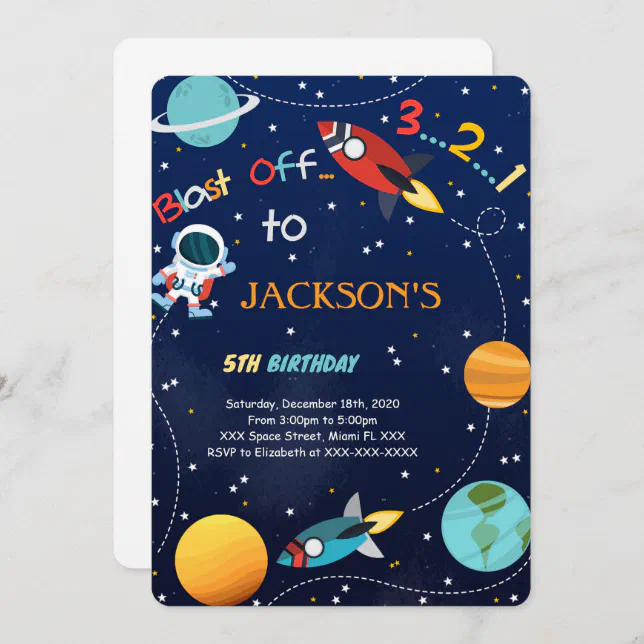Blast Off Space Birthday Invitation | Zazzle