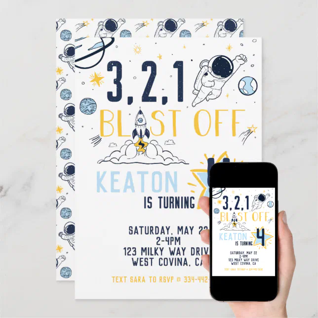 Blast Off Space Birthday Invitation | Zazzle