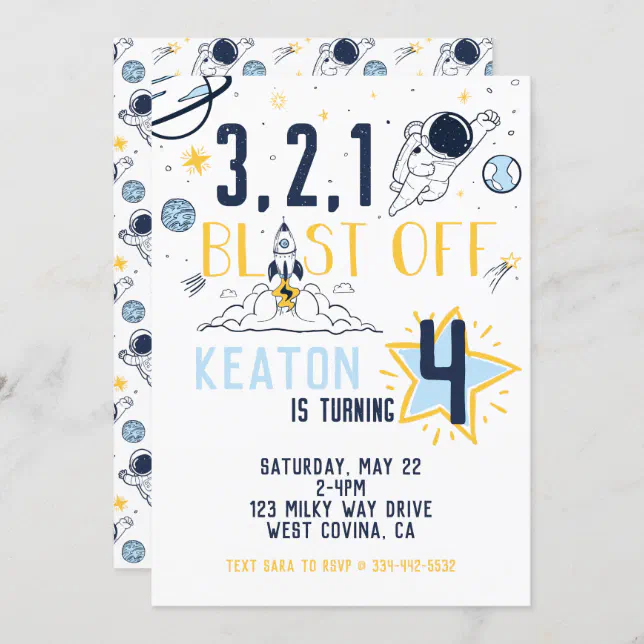 Blast Off Space Birthday Invitation | Zazzle