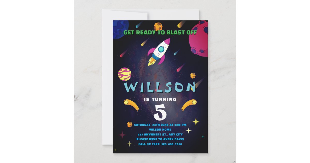 Blast Off Space Birthday Invitation | Zazzle
