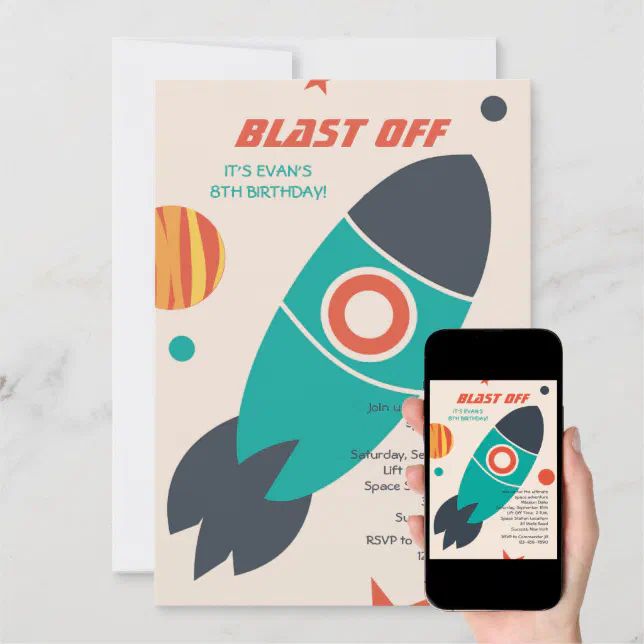 Blast Off Space Invitation | Zazzle