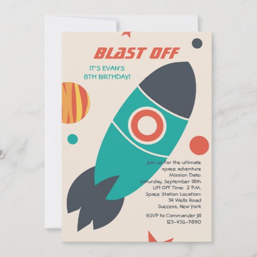 Blast Off Space Invitation | Zazzle