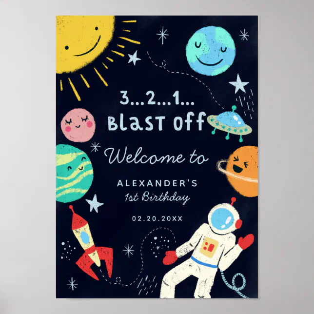 Blast Off Space Theme Birthday Welcome Sign | Zazzle