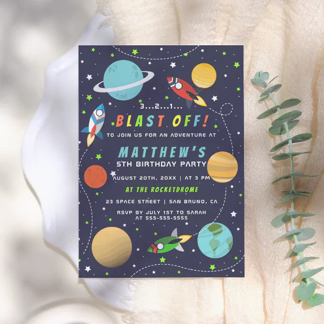 Blast Off! Space Themed Birthday Party Invitation | Zazzle