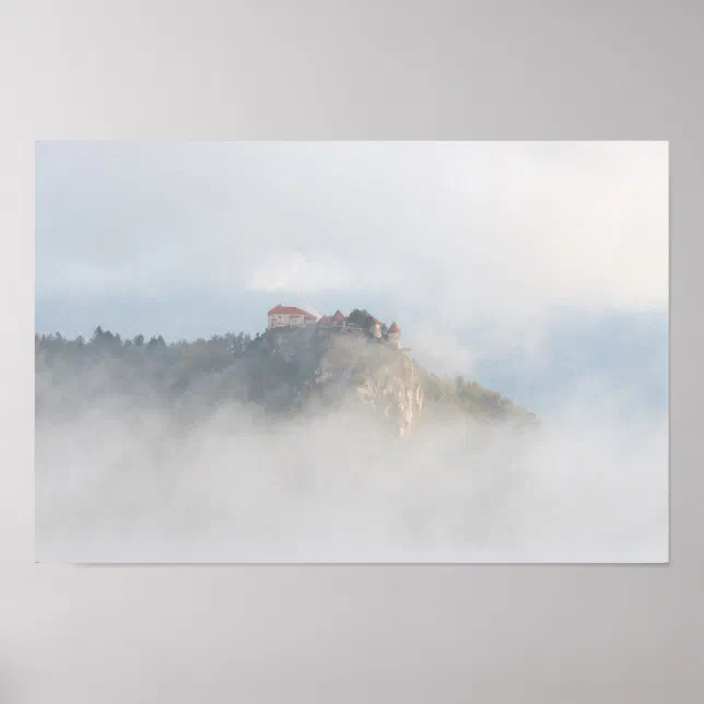 Bled castle surrounded by clouds poster | Zazzle