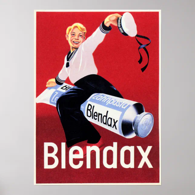 BLENDAX Toothpaste Smiling Sailor Boy Old German Poster | Zazzle
