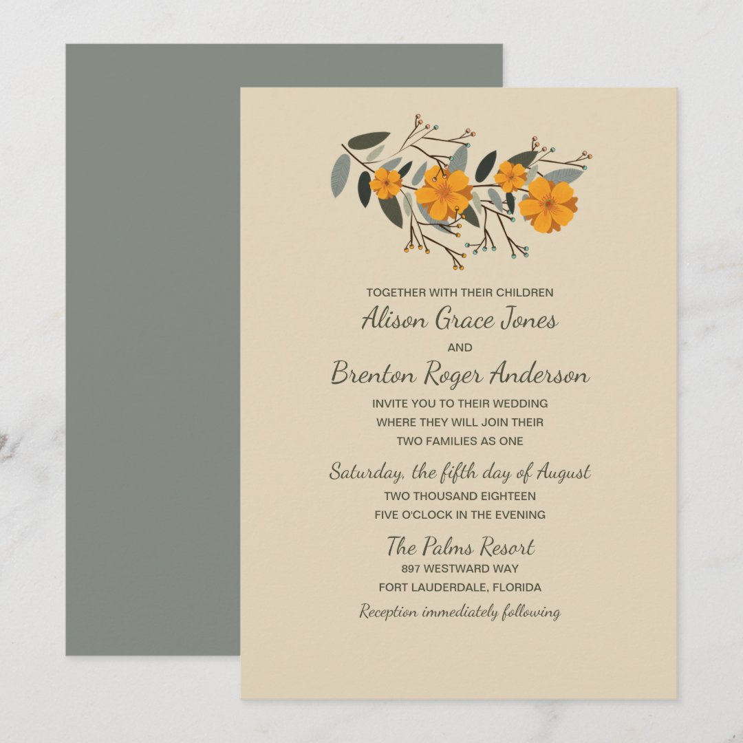 Blended Families Beige Floral Wedding Invitation | Zazzle