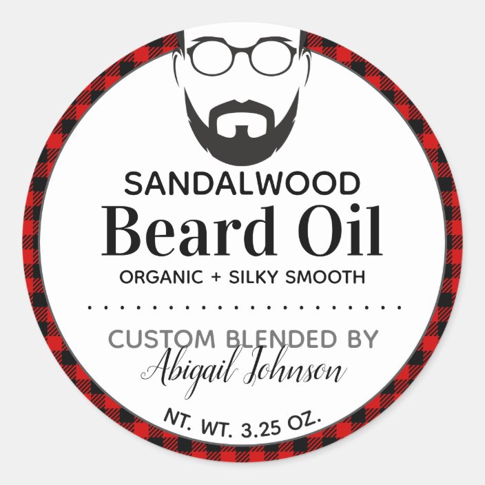 Blended Men's Beard Oil Red Lumberjack Plaid Classic Round Sticker ...
