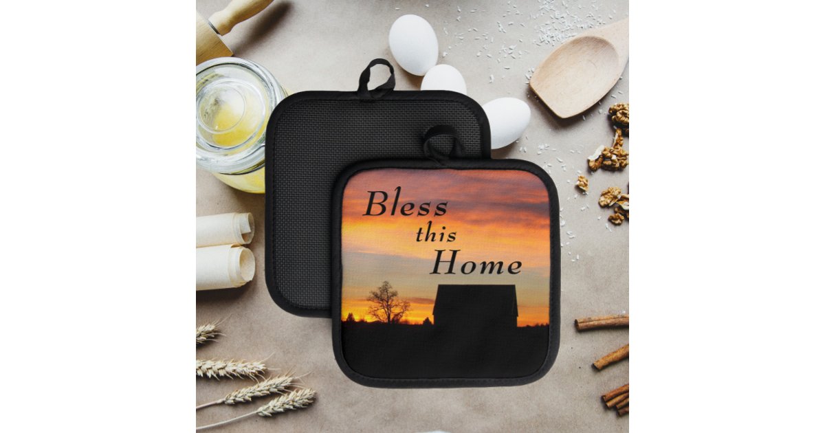 Bless This Home Sunset Silhouette Pot Holder | Zazzle